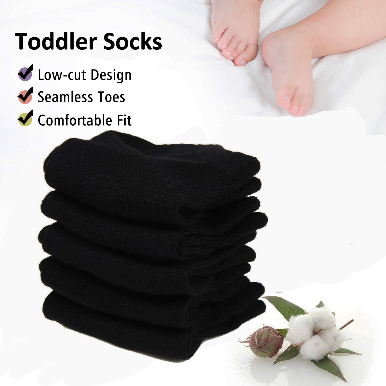 Tenpluszero 20 Pairs Toddler Kids Socks Half Cushion Low Cut Ankle Socks Boy Girl Athletic Socks(Black,8-10 Years)