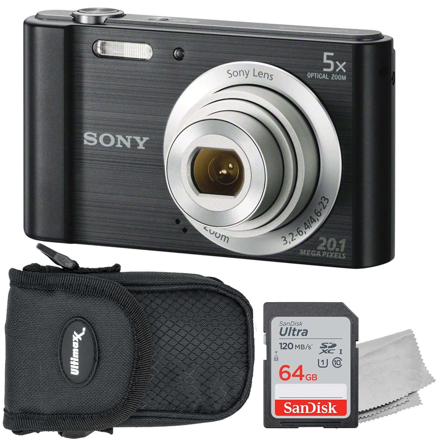 Sony Cyber-Shot DSC-W800 Digital Camera (Black) + Ultra 64GB SDXC Memory Card, Water Resistant Point & Shoot Camera Case & More (8pc Bundle)
