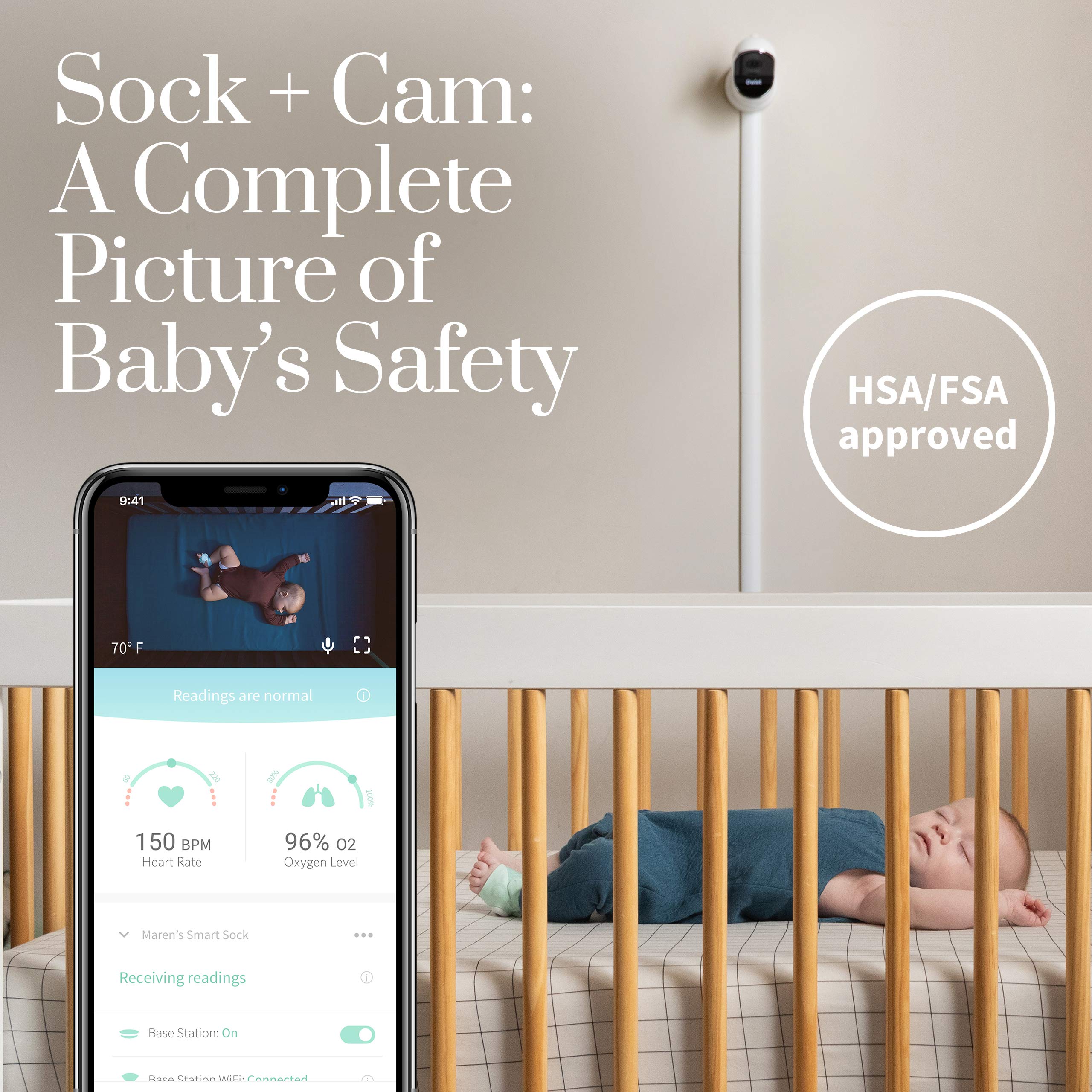 Owlet Camera - Video Baby Monitor w/ HD Night Vision Securely Streams to Your Phone from Anywhere - Background Audio -Room Temperature - Two-way talk - Wall mount