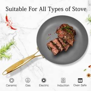 Nonstick Pots and Pans Set, Non Stick 9 Pieces Kitchen Cookware, Cooking Skillets Include Frying Pan with Lid, Saucepan, Casserole, Spoon, Turner Spatula, PFOA Free for Induction, White & Gold