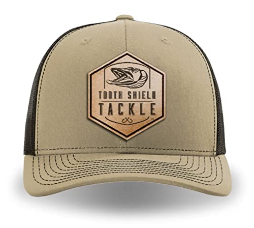 Tooth Shield Tackle Richardson 112 Patch Trucker Hat Fishing Hat Musky Ball Cap (Khaki/Coffee)