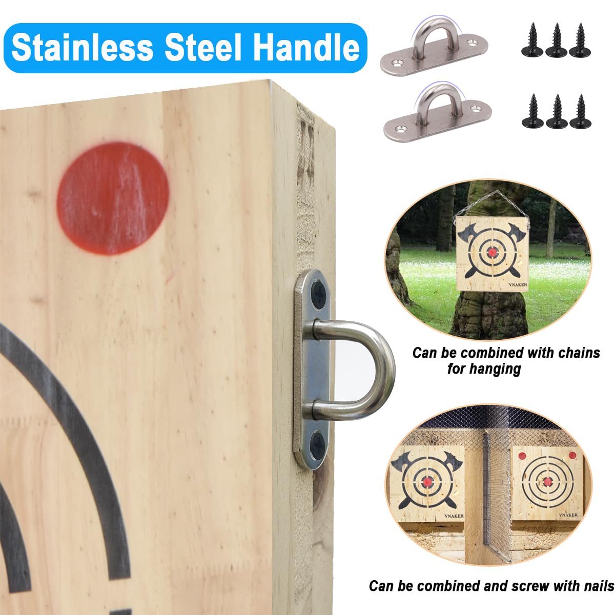 VNAKER Axe Throwing Wooden Target & Knife Throwing Wooden Target with Steel Chain