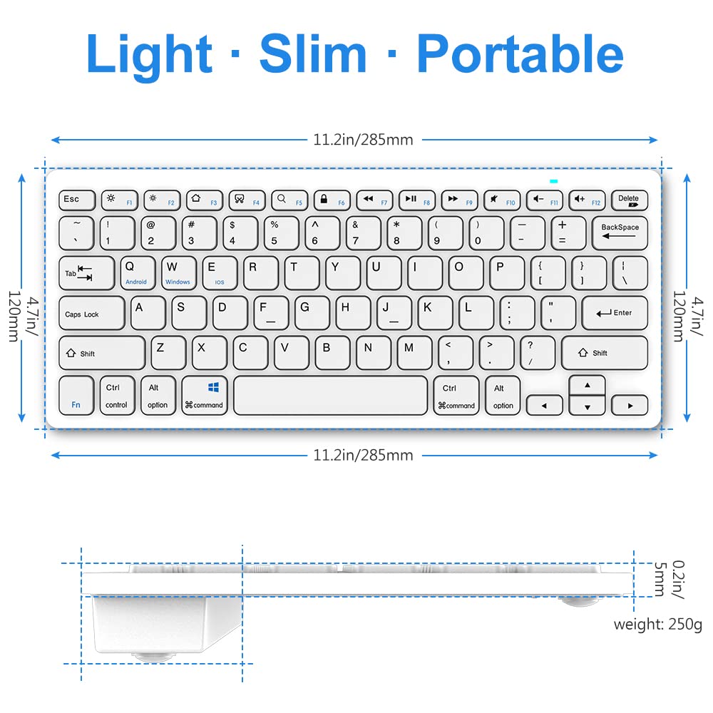 Wireless Bluetooth Keyboard for iPad 10.2(9th/8th/7th Gen)/ 9.7, iPad Air 5th/4th Generation, iPad Pro 11/12.9, iPad Mini, Samsung, Surface Pro, Xiaomi Pad, and More Bluetooth Enabled Devices-White