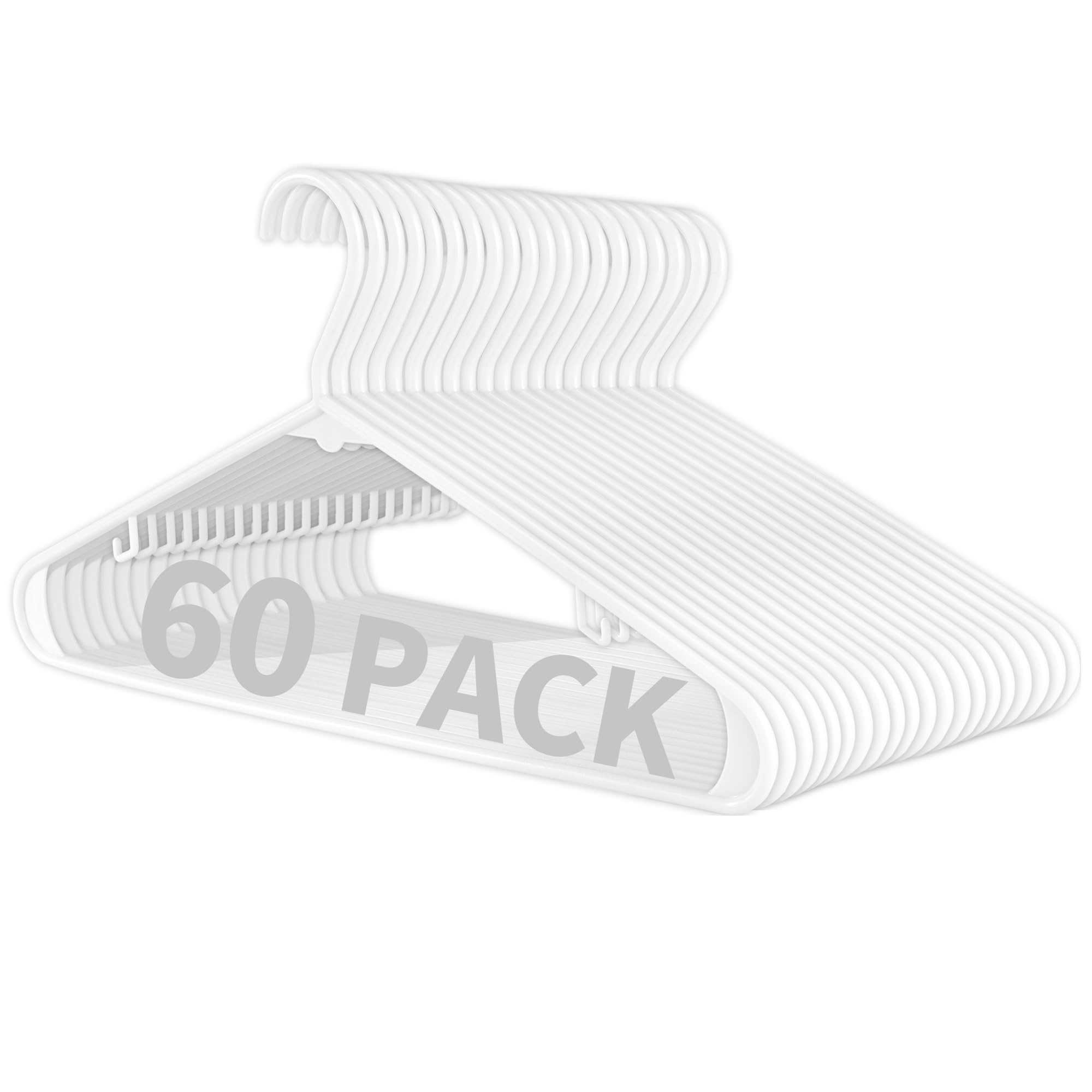 Plastic Hangers 60 Pack - Clothes Hanger with Hooks - Durable & Space Saving Coat Hanger - Heavy Duty Hangers for Skirts, Pants, Dress, Tank Top - White
