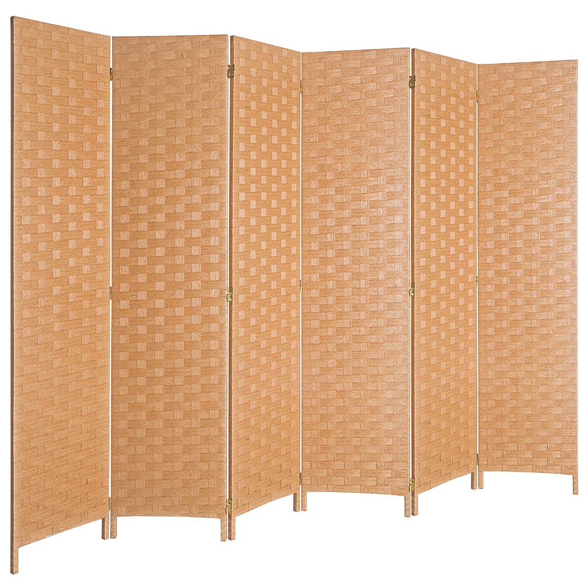 RHF 6 ft.Tall 16" Wide Room Dividers,Double Side Woven Fiber Divider,Better Privacy Screen,Folding Partition & Wall Divider,Space Seperate Indoor 6 Panel Screen,Freestanding- Light Beige,6 Panels