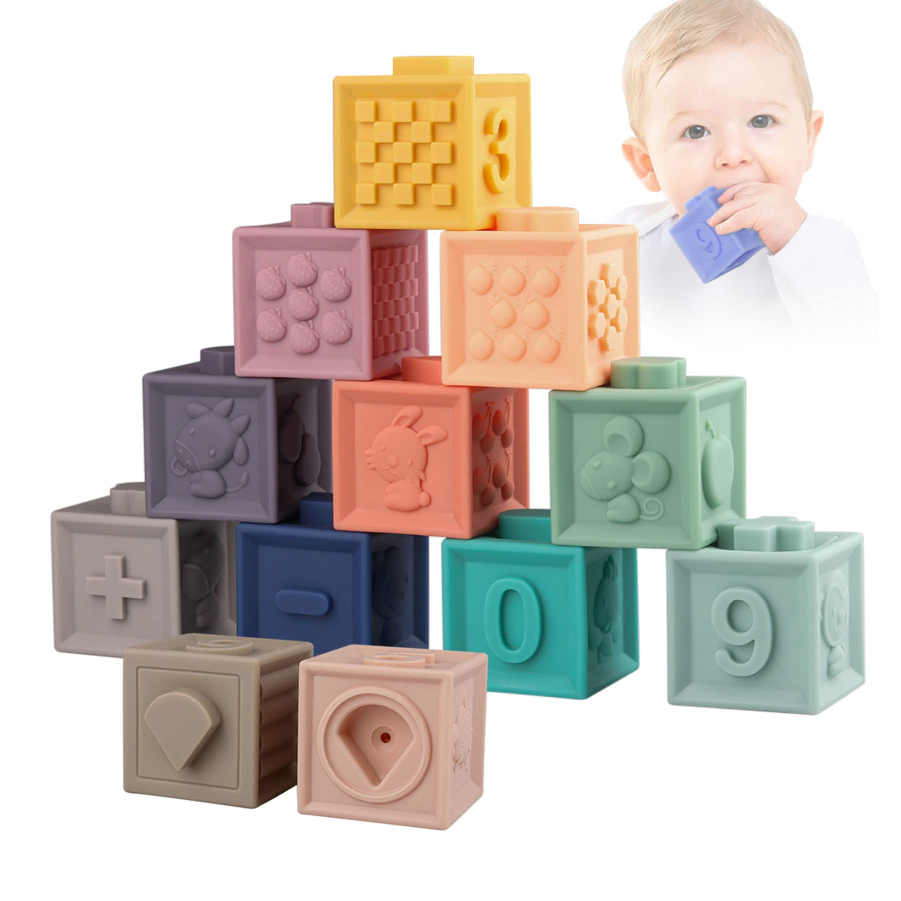 YIDIBOF Baby Stacking Soft Building Blocks - Montessori Toys for Babies 0 9 6-12 Months - Development Sensory Infant Learning Toys - Non Toxic