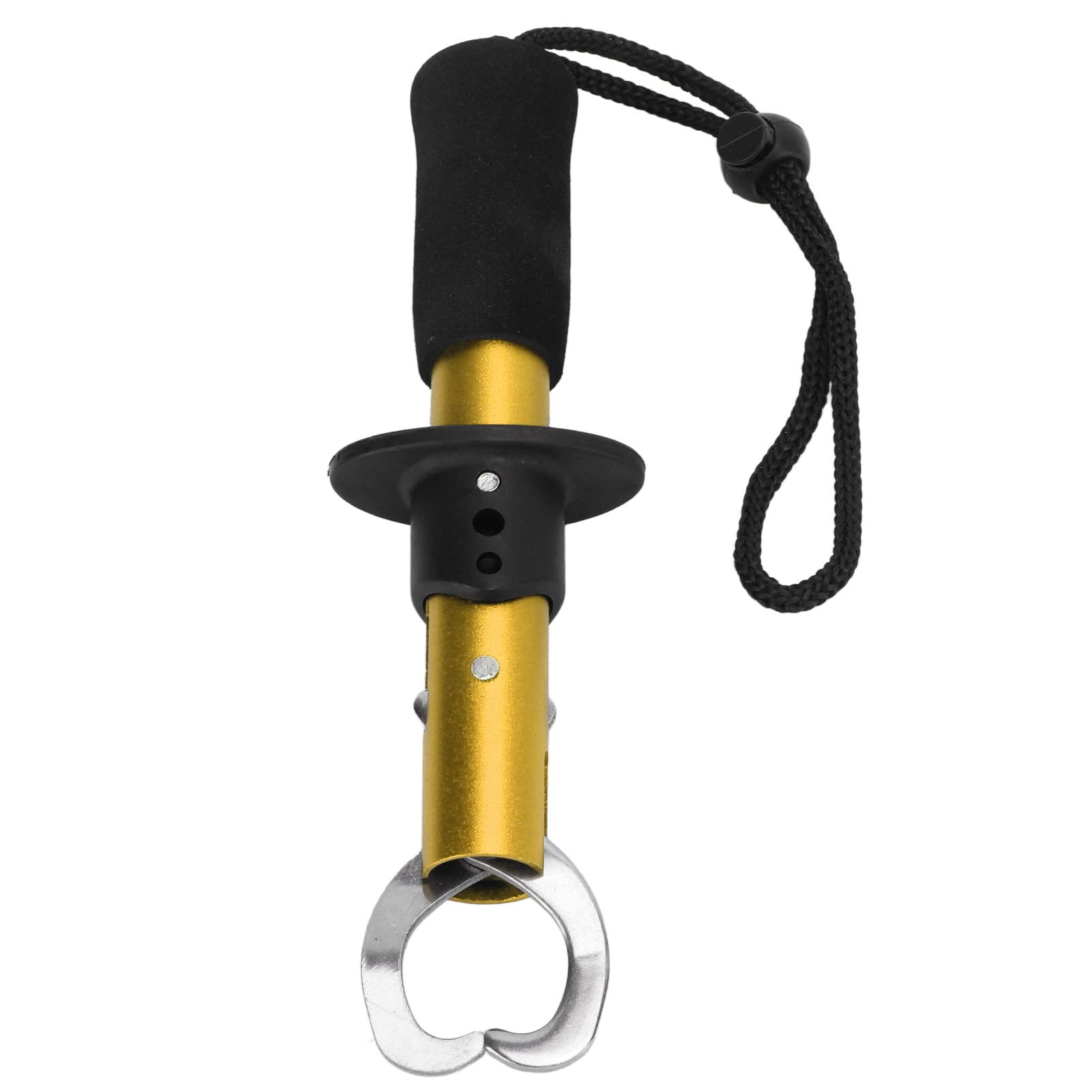 Stainless Steel Fishing Gripper Two Sided Trigger Tool,Fish Lip Grabber with Wrist Strap Fishing Gear Accessories (Gold)