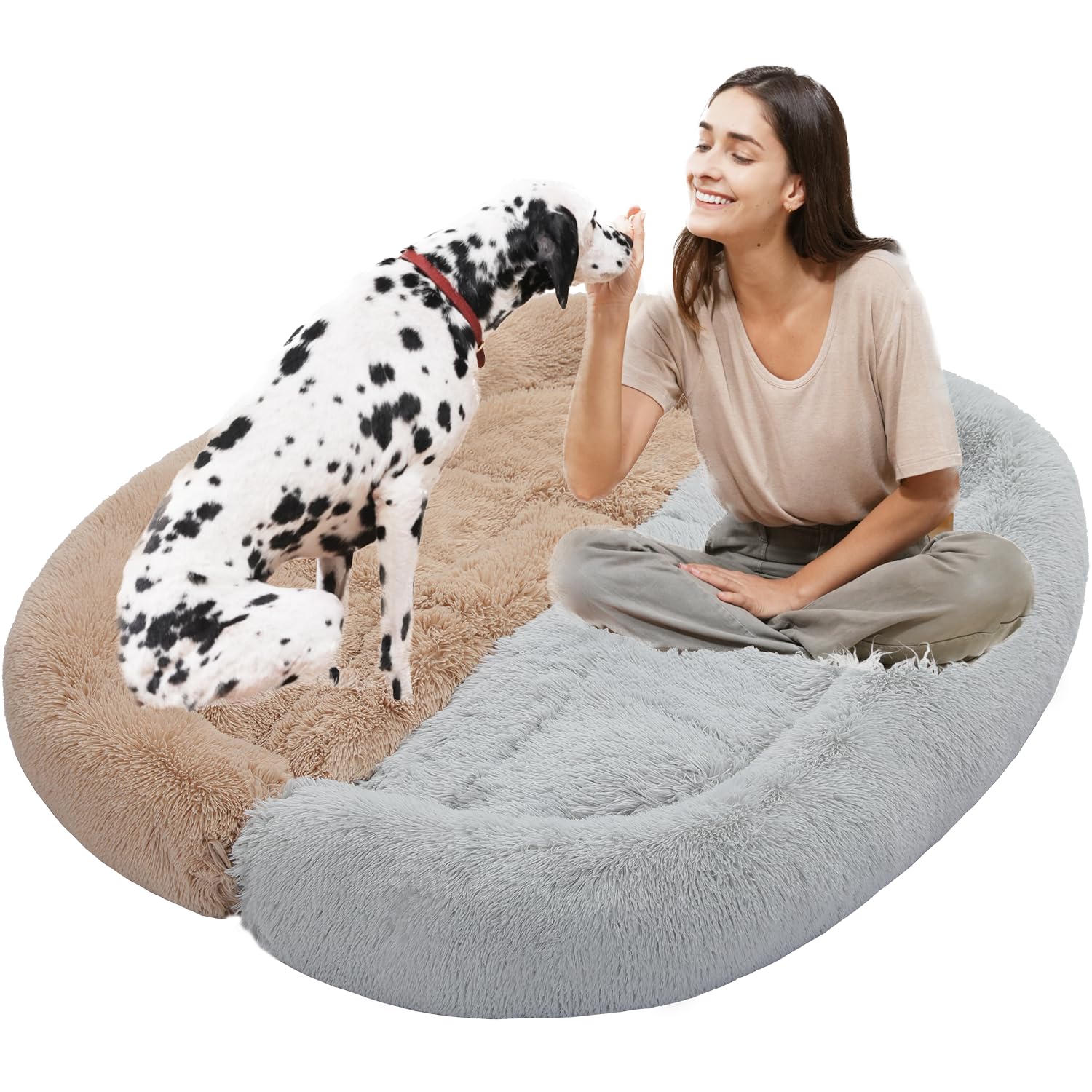 MUTTROS Modular Dog Couch, Human Dog Bed (Light Grey & Camel 2XL Bundle