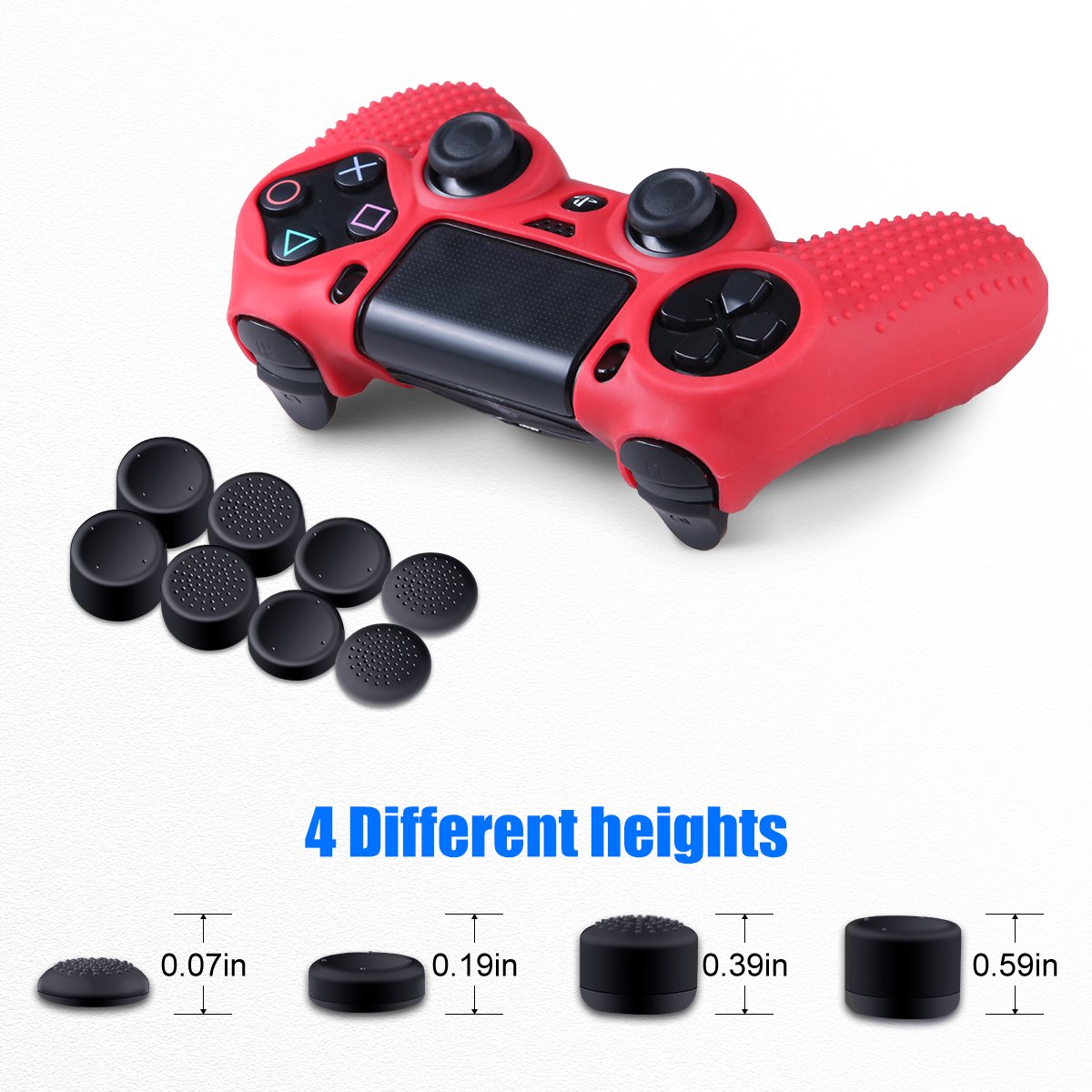PS4 Controller Covers - PS4 Silicone Skins for DualShock 4 - PS4 Accessories Anti-slip Cover Case for PlayStation 4, Slim, Pro - 2 Pack PS4 Controller Skins - 4 Pairs PS4 Grips - Red & Blue