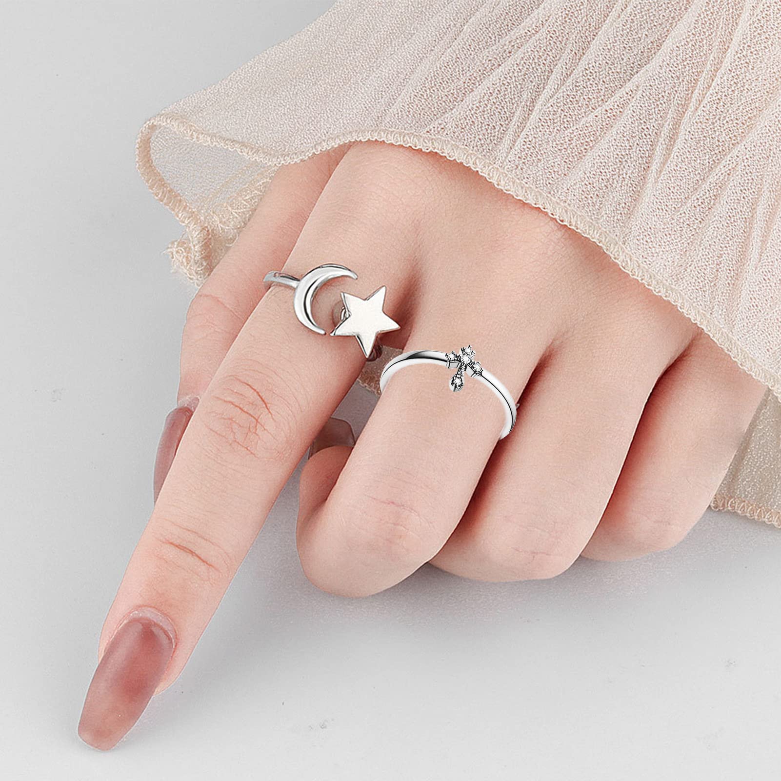 Staligue 16pcs Adjustable Rings for Women Simple Stackable Knuckle Rings Set Trendy Finger Stacking Open Rings Flower Cross Chain Butterfly Heart Thumb Knuckle Adjustable Rings Set