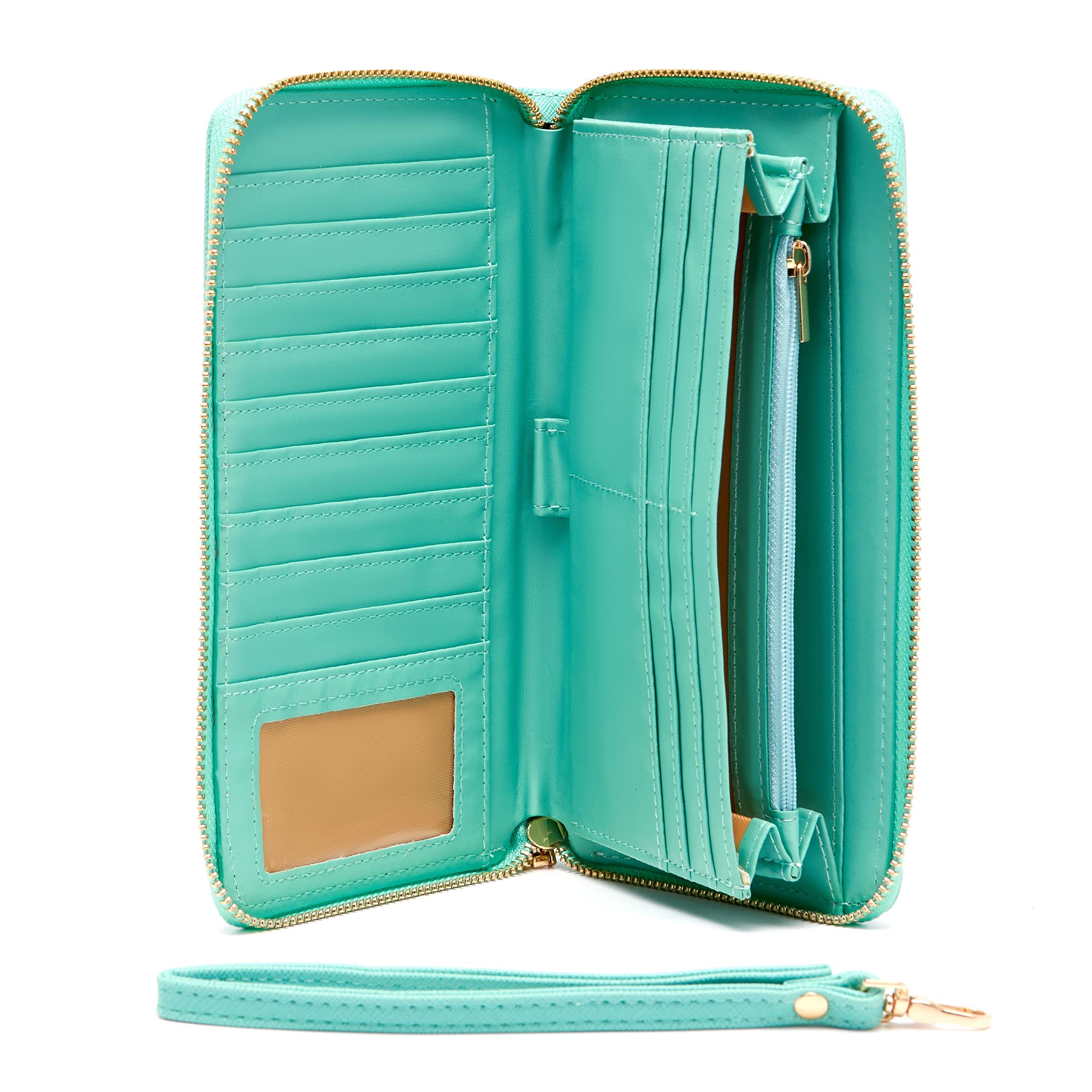 YZAOLL Women's Wallet RFID Blocking PU Leather Large Capacity Zip Around Credit Card Holder Cell Phone Checkbook Storage Bag Zipper Coin Purse,lightgreen