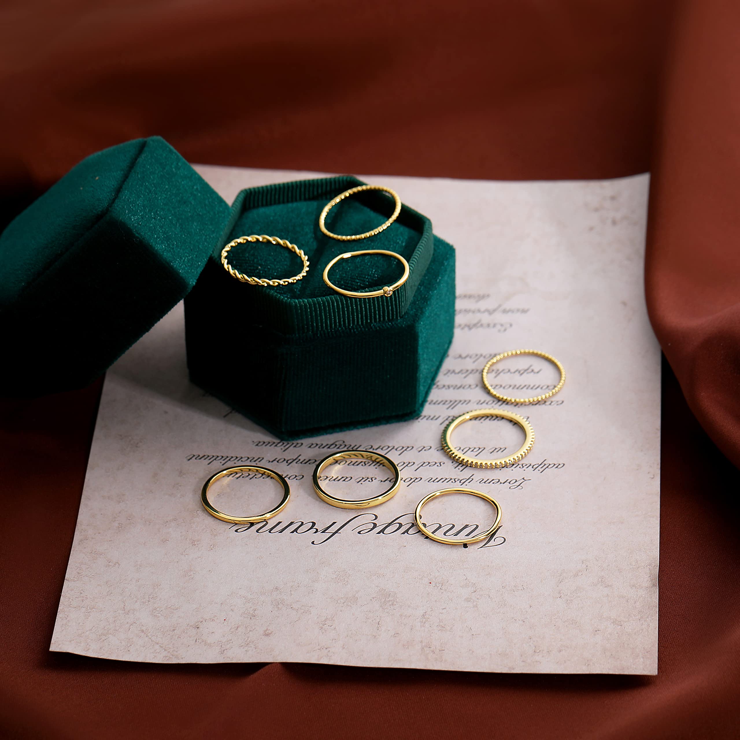 TOSGMY 8PCS 14K Gold Plated Rings Stacking Rings for Women Stackable Knuckle Rings Thin Gold Ring Statement Band Comfort Fit Size 5-9