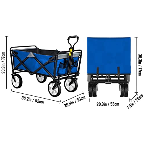 MUZIZY Utility carts Folding Wagon Cart Utility Collapsible Wagon Adjustable Handle Black Orange Blue Wheelbarrows Carts Wagons (Color : Black and Gray)