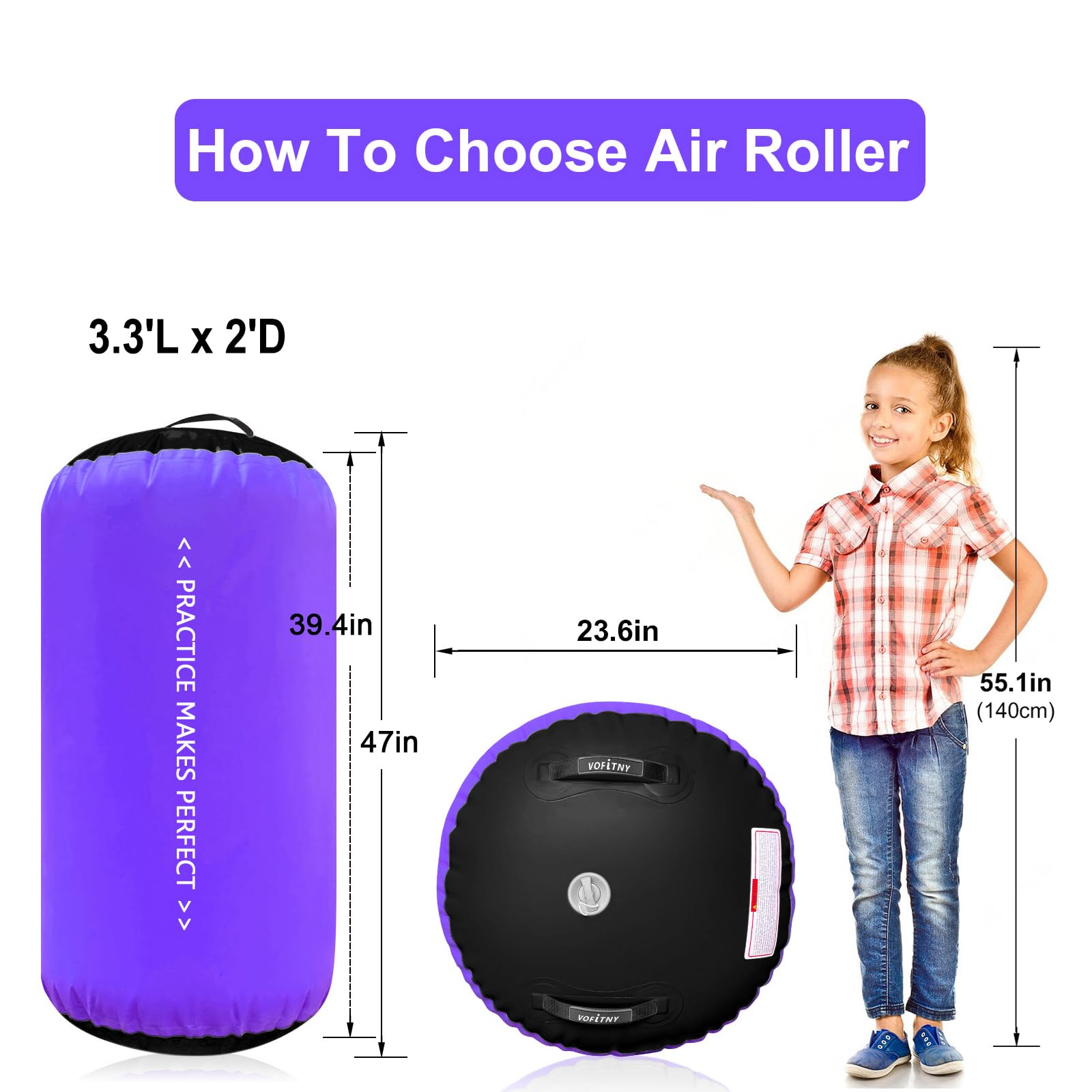 VOFiTNY Gymnastics Air Roller 4ft L x 2.5ft D for tumbling training for Home/Gym