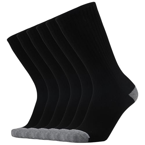 ONKE Cotton Cushion Crew Socks for Men Athletic All Season Heavy Duty Work Boot with Thick Moisture Control Sweat Wicking(Black L)