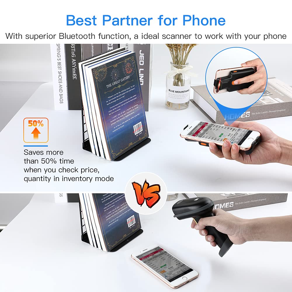 Upgraded Eyoyo 1D Linear Back Clip Bluetooth Barcode Scanner,1600mAh Rechargeable Battery, Fast and Precise scanning,Compatible with Android,iOS for Warehouse Inventory Book Store Library
