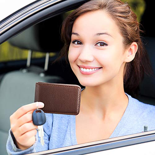 Outus 2 Pieces Business Card Holder, Vertical Version PU Leather Business Card Case Pocket Business Name Card Holder with Magnetic Shut Credit Card ID Case/Wallet (Black and Coffee)