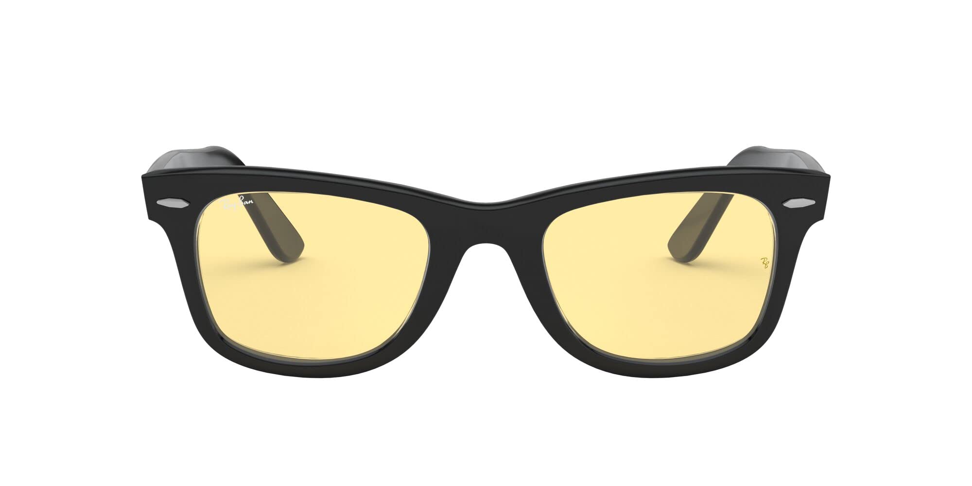 Ray-Ban RB2140F Original Wayfarer Low Bridge Fit Square Sunglasses, Black/Yellow, 52 mm