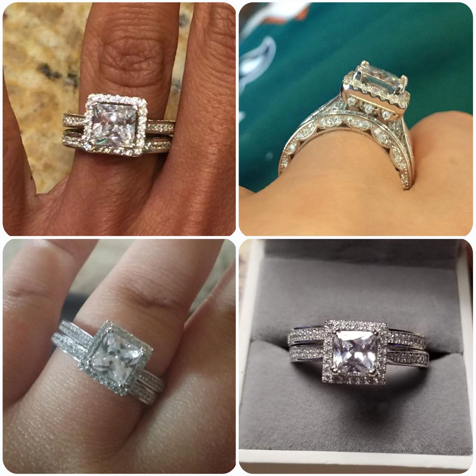 Newshe Wedding Band Engagement Ring Set for Women 925 Sterling Silver 2.8ct Princess White Cz Size 5