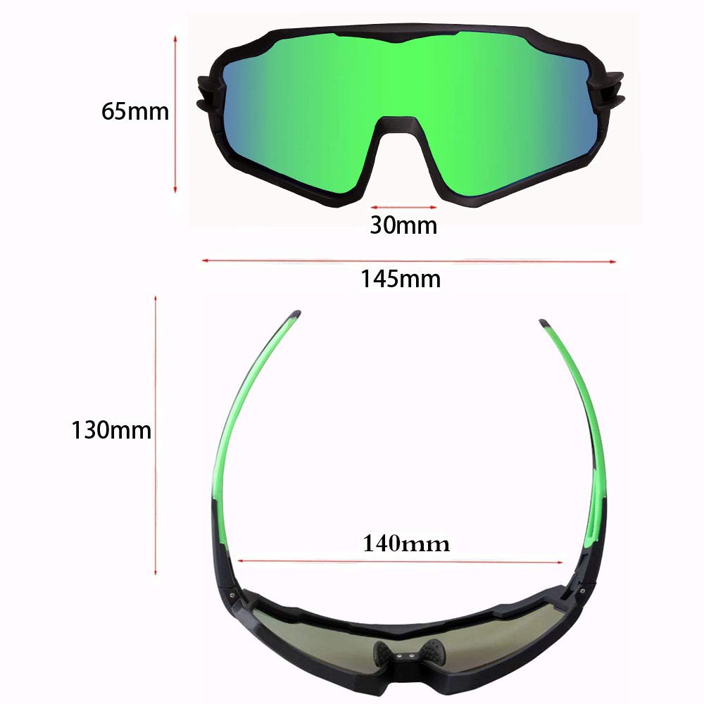 Sports Sunglasses Cycling Glasses Polarized UV400 fFishing, Ski Running,Golf (All black and green)