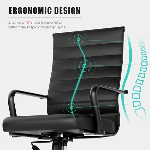 Okeysen White Office Desk Chair, Pure White Ergonomic Leather Modern Conference Room Chairs, Executive Ribbed Height Adjustable Swivel Rolling Chair for Home Office.