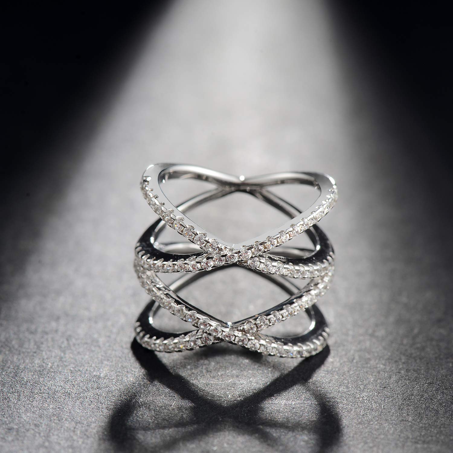 SOMEN TUNGSTEN Double X Criss Cross Ring Brass Wide Knuckle Stackable Ring Wedding Bands for Women High Polished Size Size 8