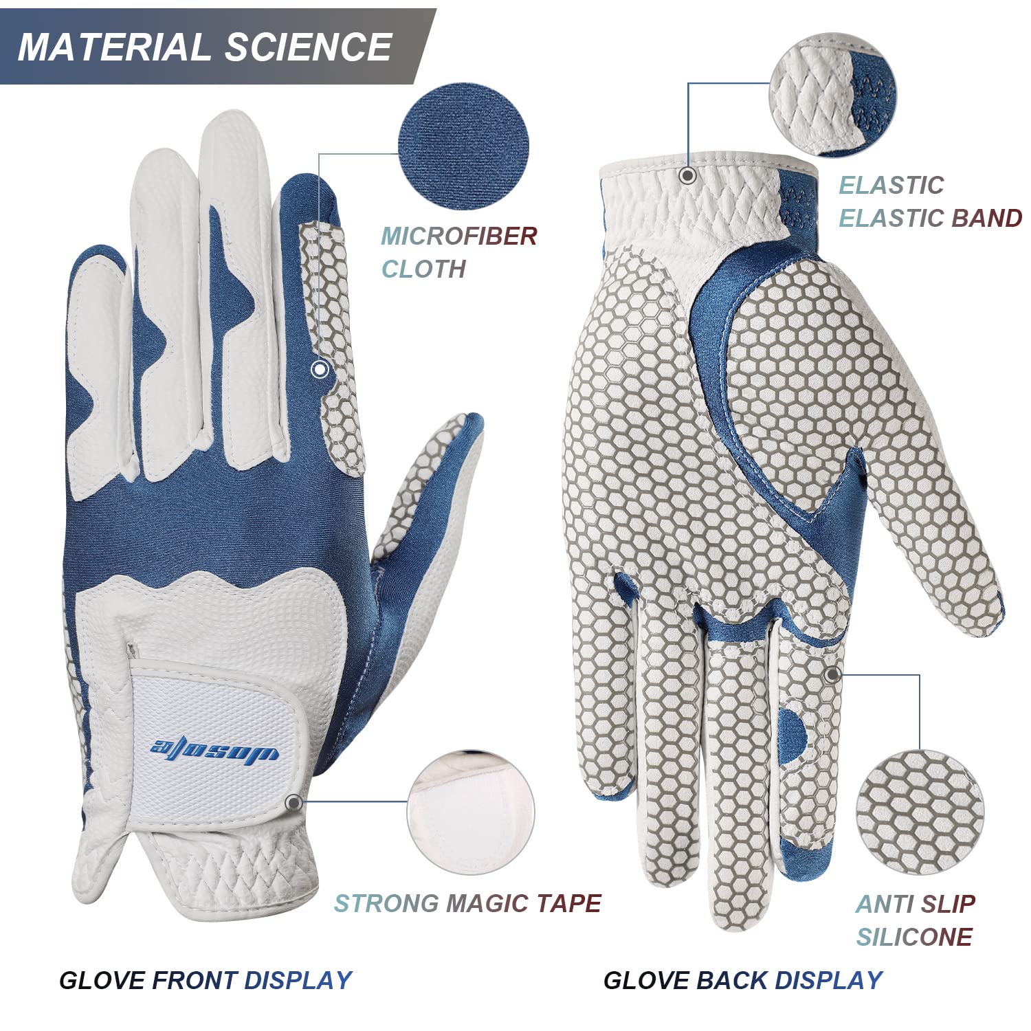 wosofe Golf Gloves Men Left Handed Golfer Single Synthetic PU Non-Slip Comfortable Close Fit(Medium/Large)