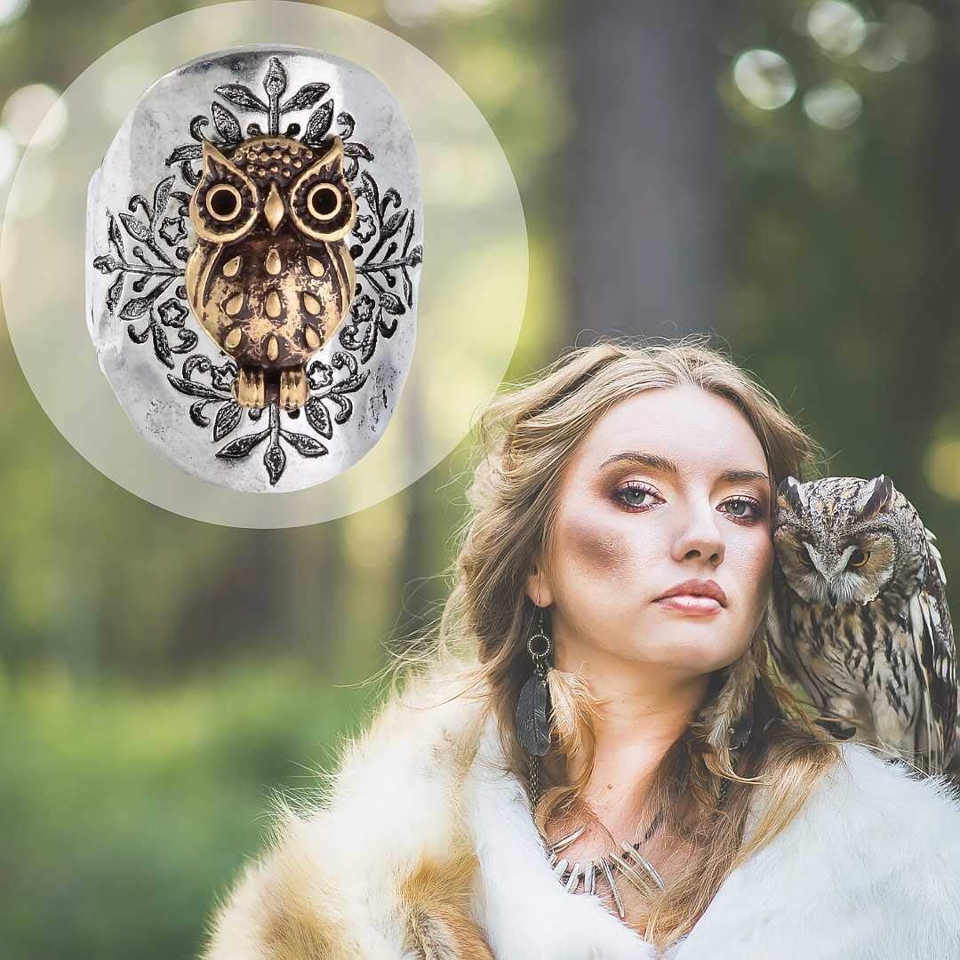 PammyJ Owl Two Toned Hammered Design Stretch Ring | Women's Fashion Ring Jewelry