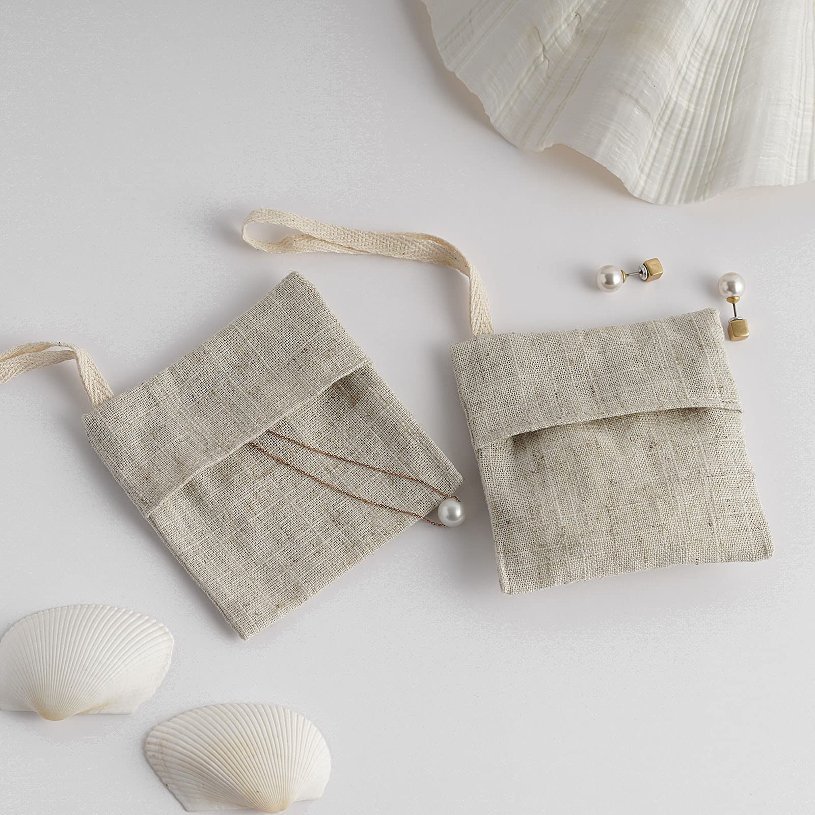 PandaSew 20pcs 8x8cm Linen Drawstring Jewelry Pouch Packaging Bag for Gift Necklace Earrings Rings
