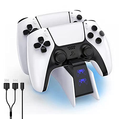 Upgraded PS5 DualSense Charging Station PlayStation 5 Controller Charger with LED Indicator,High Speed, Safety Chip Protection Fast Charging Dock Stand for Sony DualSense Controller, White