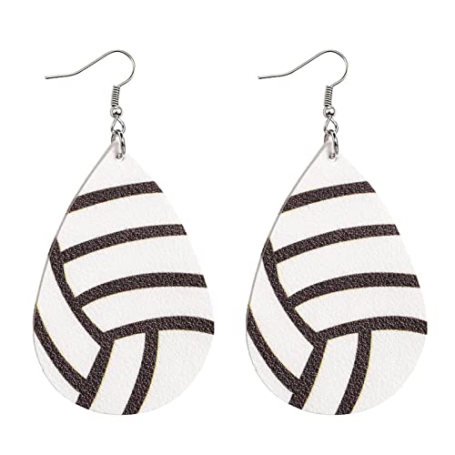 Silver Dangle Earrings Earrings Leather Sided Printing Basketball Sports Volleyball Women's Earrings Football Double Earrings Sparkly Rhinest1 Earrings (G, 1 Size)