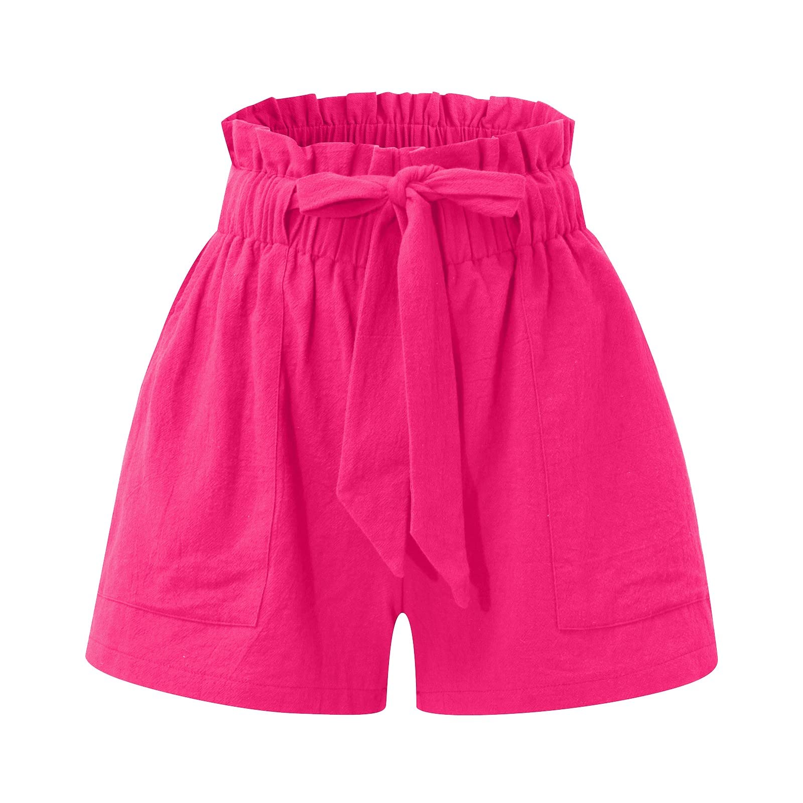 Women's Summer Fashion Solid Wide Leg Pants with Pockets Shorts (Hot Pink, M)