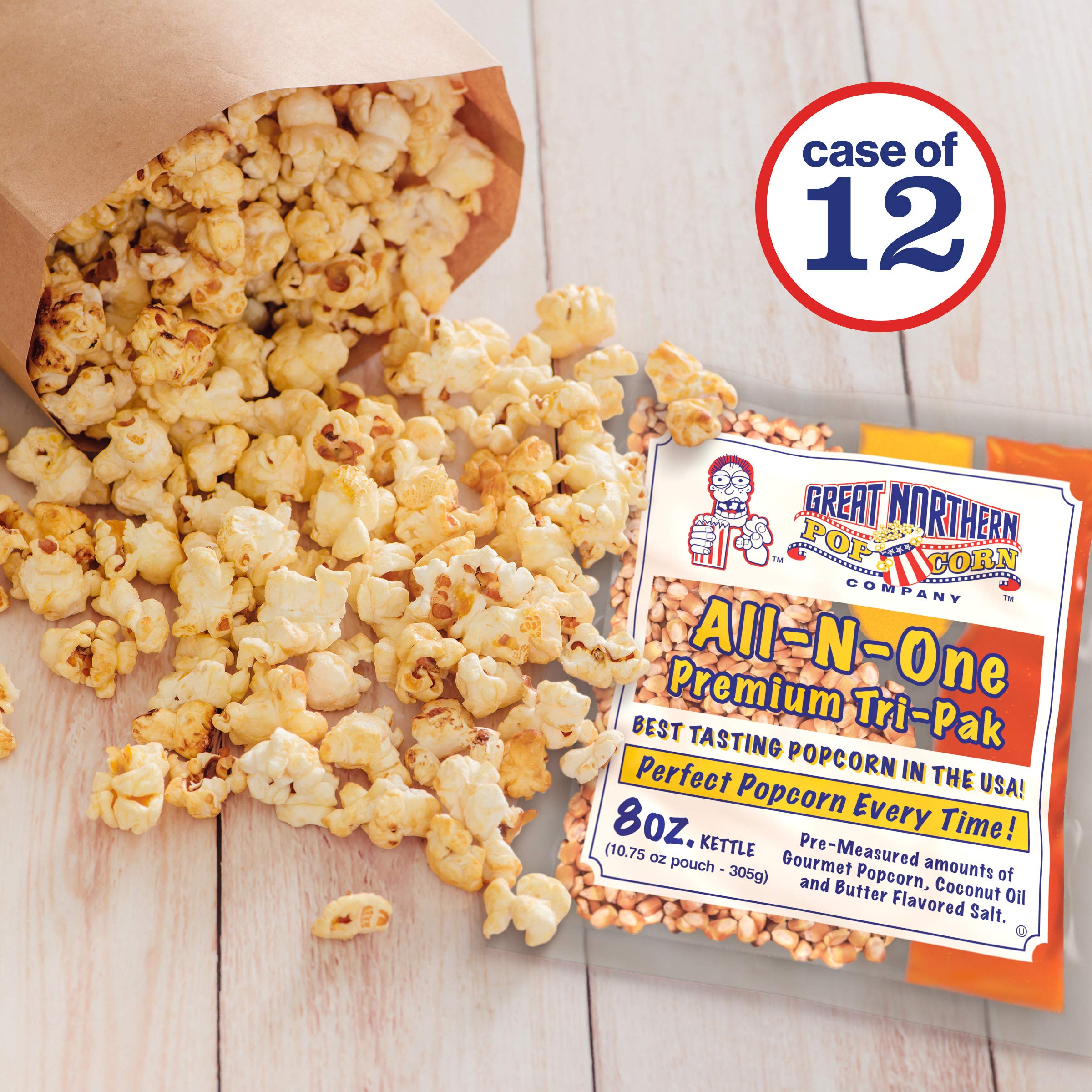 Movie Theater Style 12-Count Popcorn Packs - Pre-Measured 8-Ounce All-in-One Kernel, Salt, Oil Packets for Popping Machines by Great Northern Popcorn
