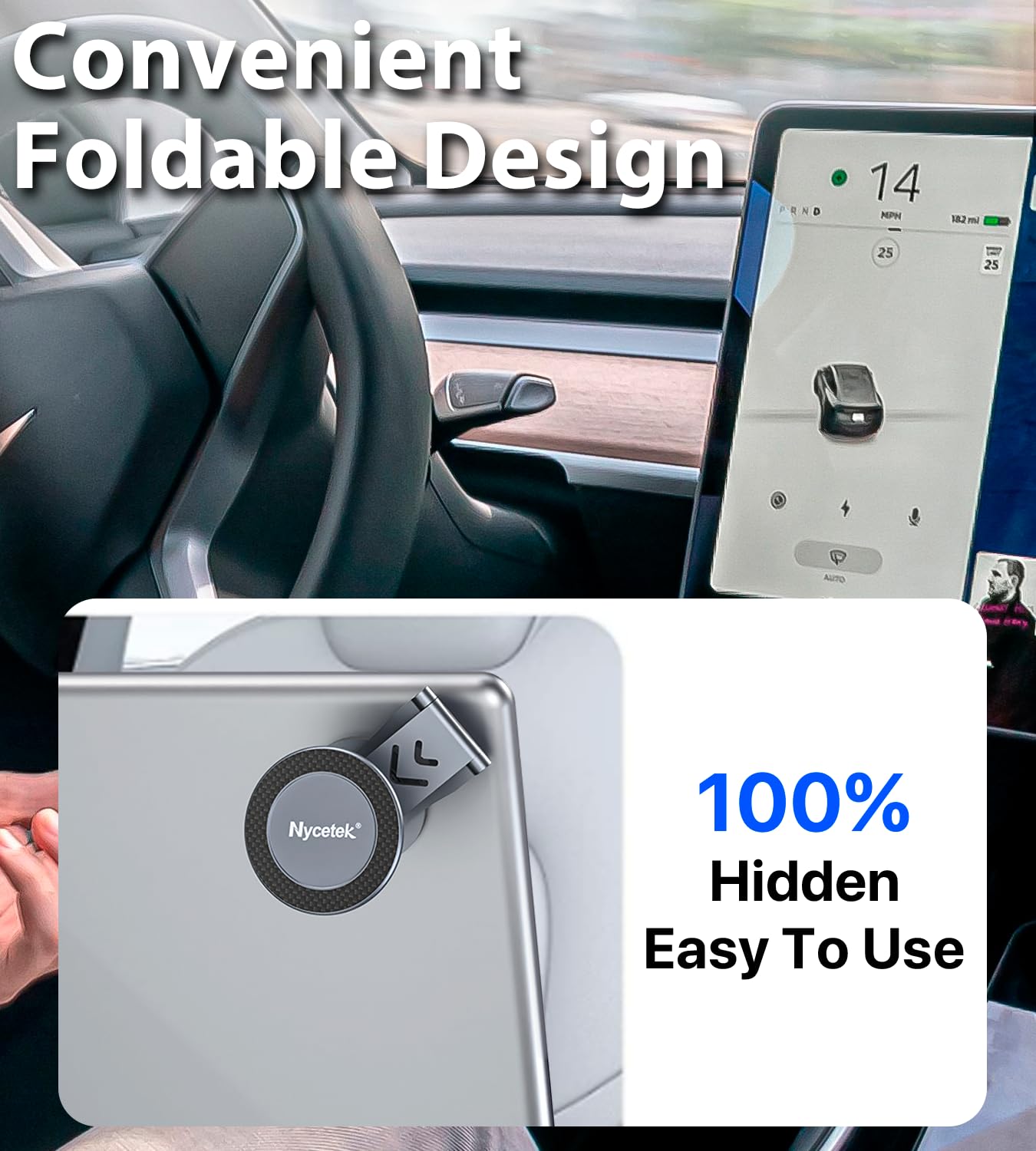 Nycetek Tesla Phone Mount Holder for MagSafe, [Super Suction Power] Dashboard Magnetic iPhone Car Mount for Tesla Model Y/3/S/X Accessories 2023, Alloy Foldable Car Holder for iPhone Samsung and More