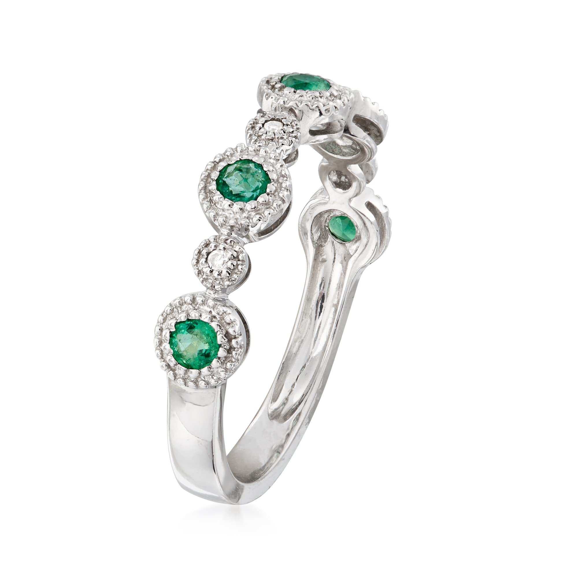 Ross-Simons 0.30 ct. t.w. Emerald Stackable Ring With Diamond Accents in 14kt White Gold. Size 6