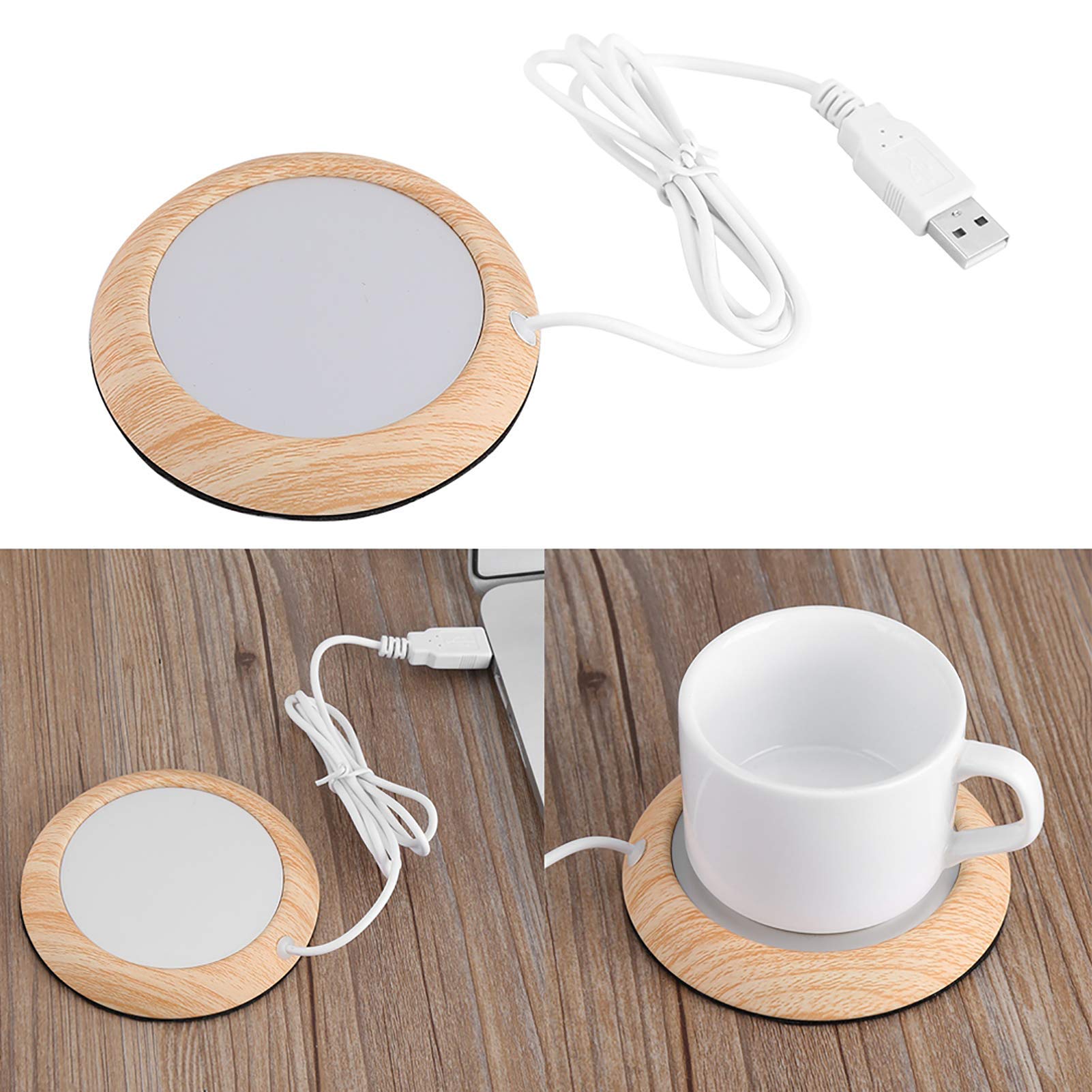 Wood Grain Electric Portable Cup Warmer Plate & Coffee Warmer & Mug Warmer with USB Cable for Office/Home/Travel Use, Suitable for Stainless Steel Cup, Ceramic Cup, Glass Cup, etc(Light Wood Grain)