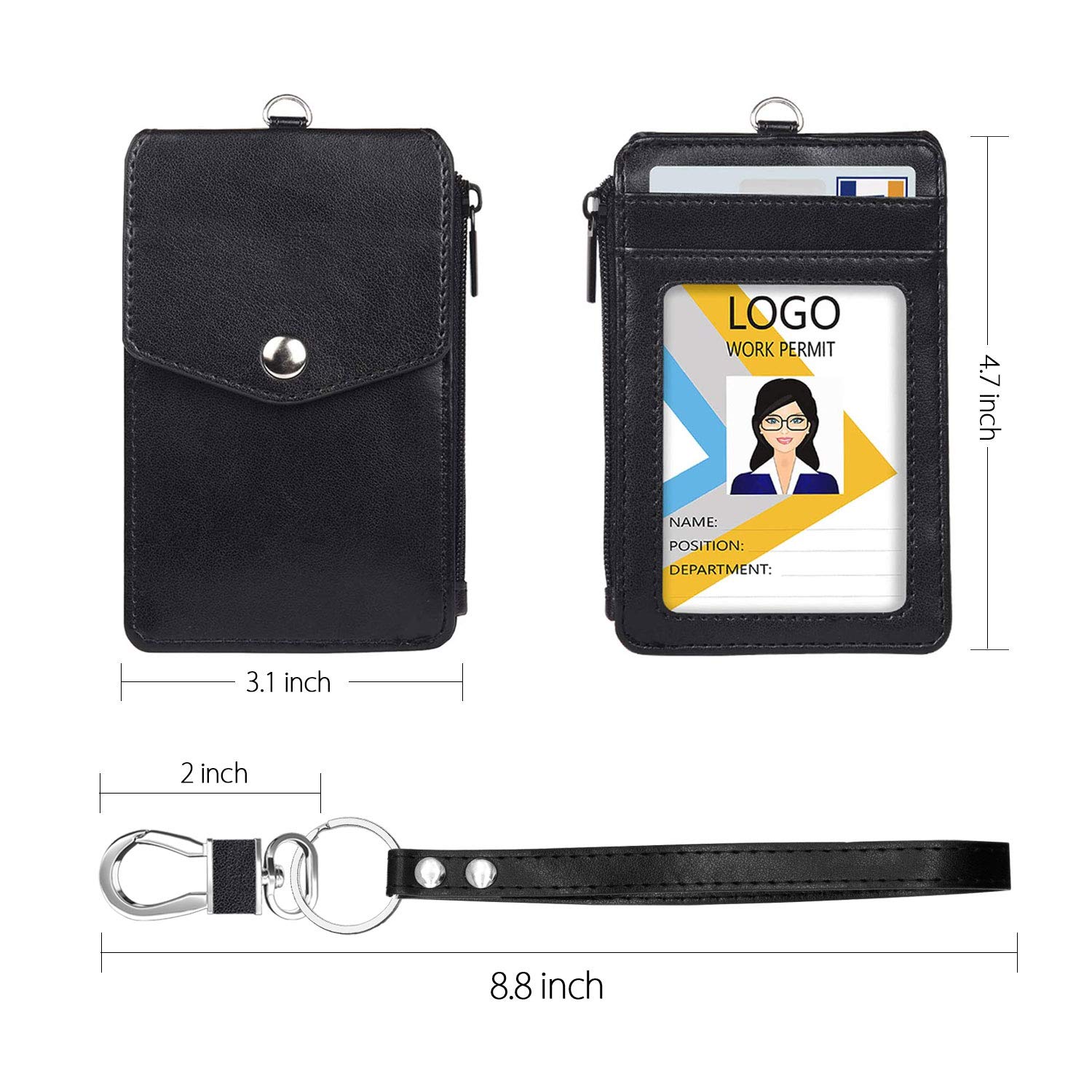Teskyer Wristlet Keychain, Leather Wrist Strap Key Chain with Credit Card Holder, Black