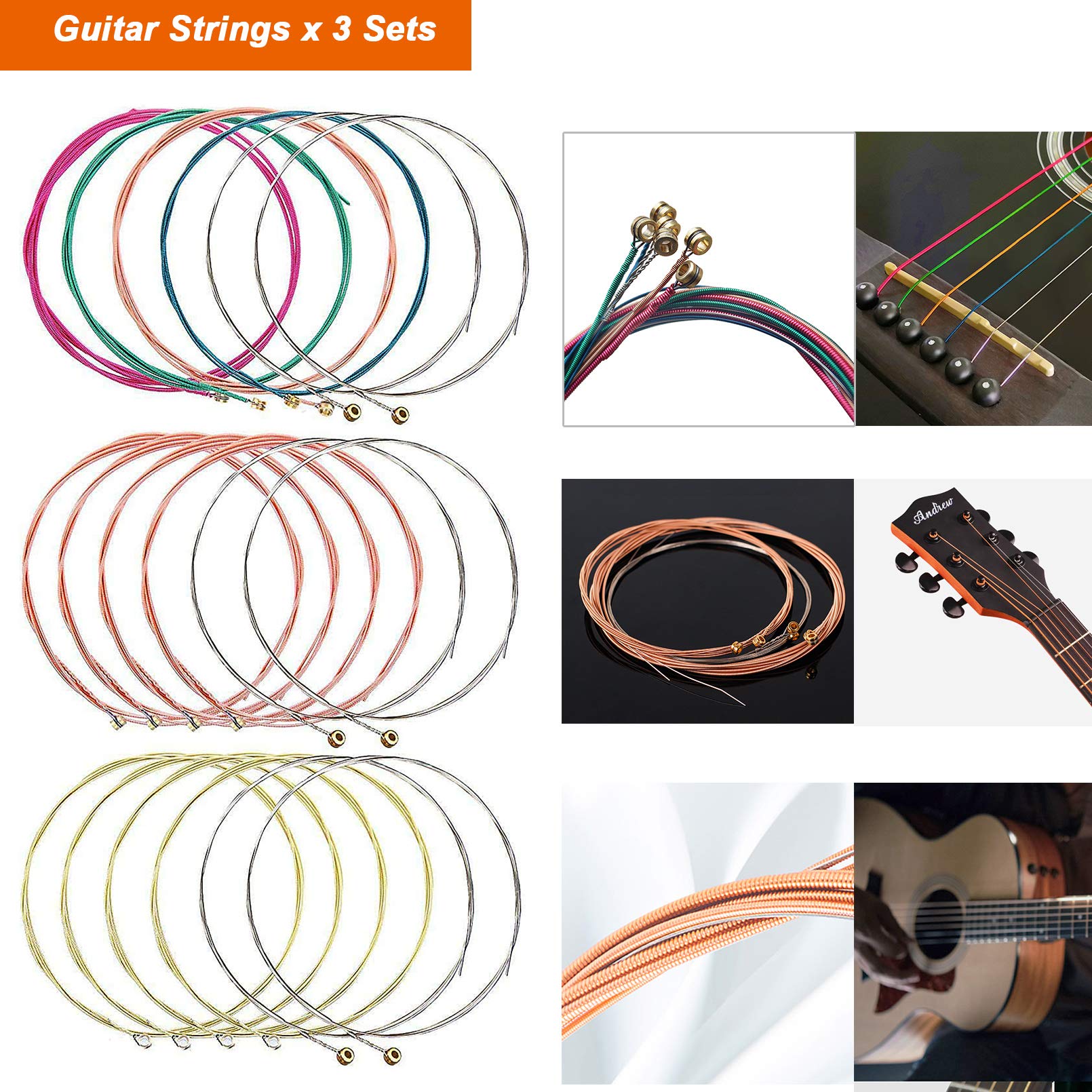 SPROUTER 93 PCS Guitar Accessories Set, Including Guitar Capo, 3 in 1 String Winder, Bridge Pins, Picks, Guitar Strings, Finger Picks, Fingertip Protectorsone, Guitar Saddle Files, Finger Strengthener