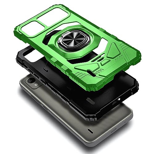 NZND Case for Nokia C110 with Tempered Glass Screen Protector (Maximum Coverage), Full-Body Protective [Military-Grade], Magnetic Car Ring Holder Cover Case (Green)