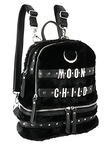 Restyle Moon Child Gothic Backpack Crescent Moon Faux Fur Vegan Leather Bag