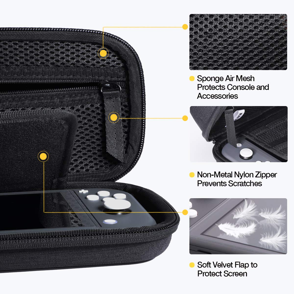 Rayvol Carrying Case for Nintendo Switch Lite, Protective Portable Hard Shell Travel Case Cover with 20 Game Card Slots, Fits AC Adapter Charger, Console and Accessories, [Large Capacity] Color Black