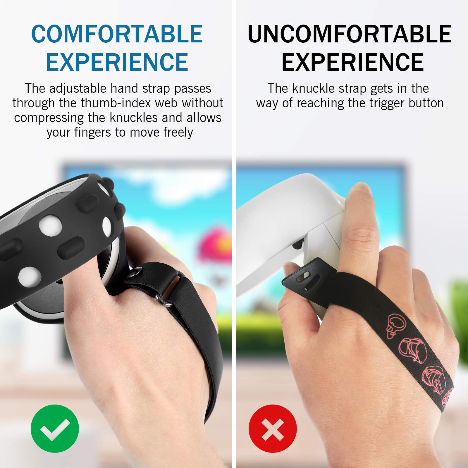 Touch Controller Grip Cover for Oculus Quest 2, Kuject Full Coverage Anti-Throw Handle Protective Sleeve, Lengthened Bottom with Adjustable Hand Strap Black