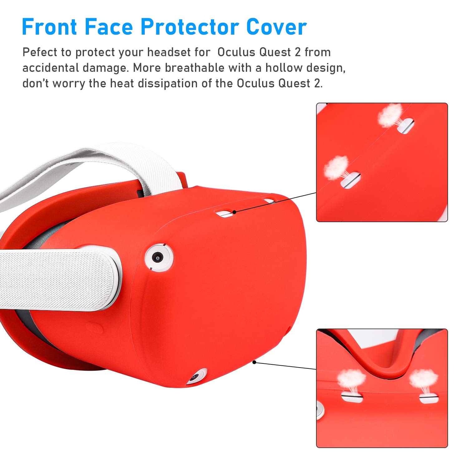YIZEIJOB Silicone Cover Set Accessories for Oculus Quest 2, Quest 2 Front Shell Protector Cover, Controller Grips Cover, Lens Protective Cover, Anti-Throw Face Pad, 4PCS VR Bundle-Red