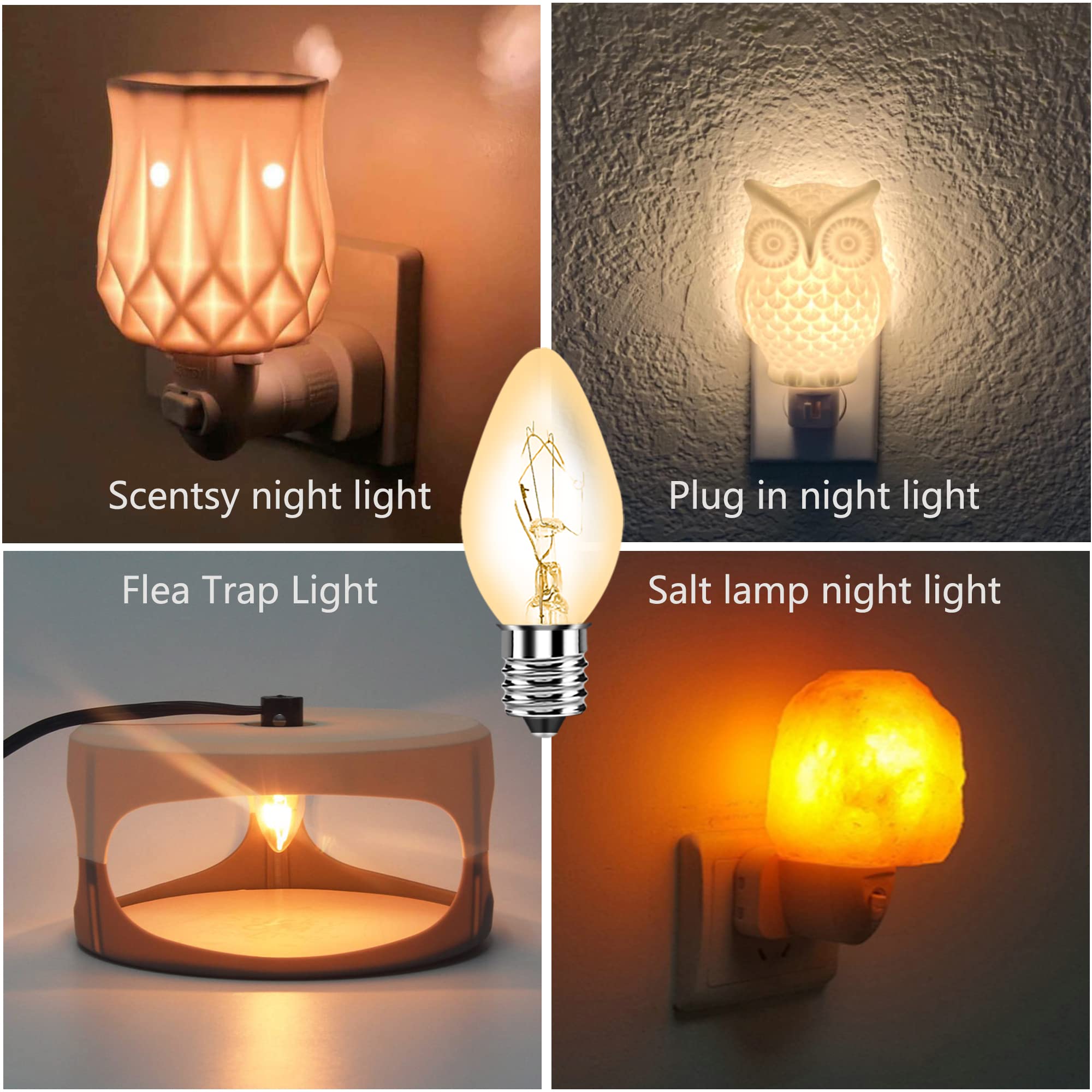Scentsy Wax Melts Warmers 15 Watt Light Bulb for Himalayan Salt lamp Plug-in Night Light Replacement C7 Incandescent Light Bulb E12 Candelabra Base 120 Volt Pack of 12…