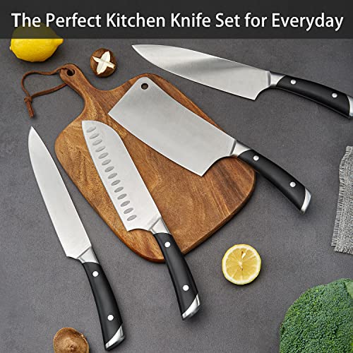 Wood Knife Block Set, 18 Pieces Kitchen Knife Set With Acacia Wood Knife Block, Cutlery With Knife Sharpener&14 Knives, Shear and 1pcs Bamboo Cutting Board Included For KitchenâŚ