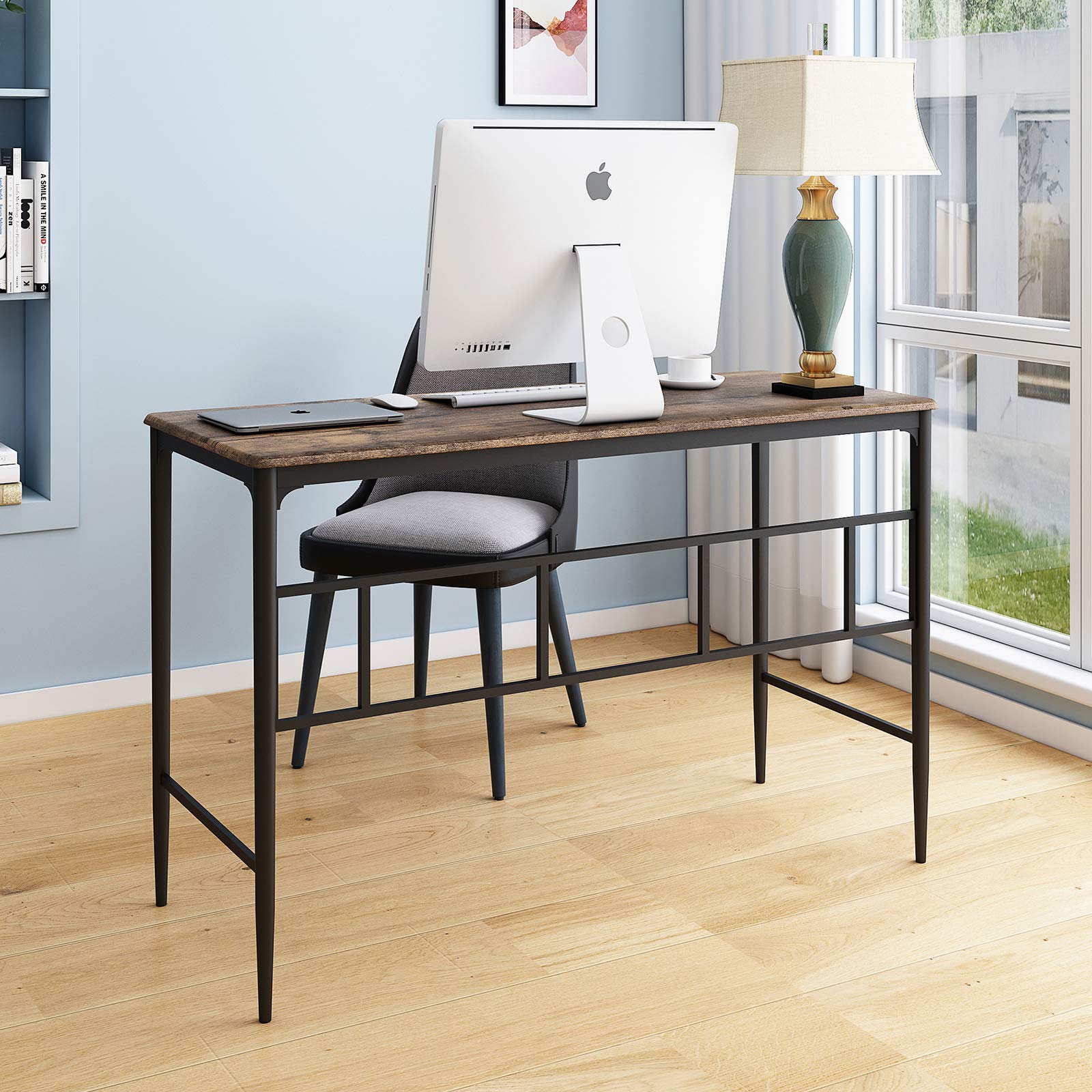 O&K FURNITURE Computer Desk, Industrial Computer Table Office Desk Workstation for Home Office,47 inch Study Writing Desk,Brown