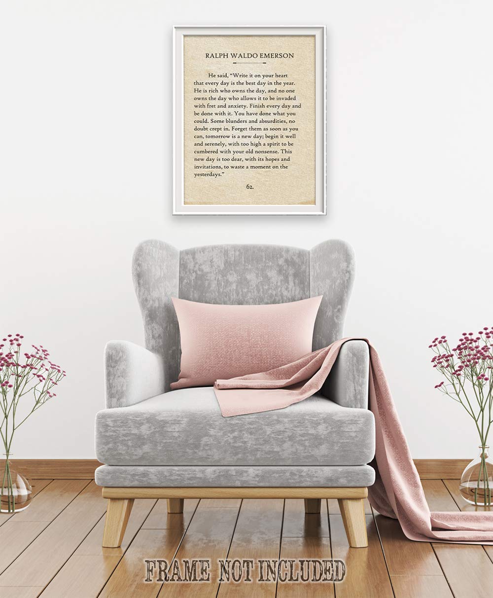 Ralph W Emerson - Write it on Your Heart That Every Day is the Best Day, Classic Home Room Decor, Inspirational Life Quote Wall Art, Book Page Style Gift, Choose Unframed Old Style Poster or Canvas