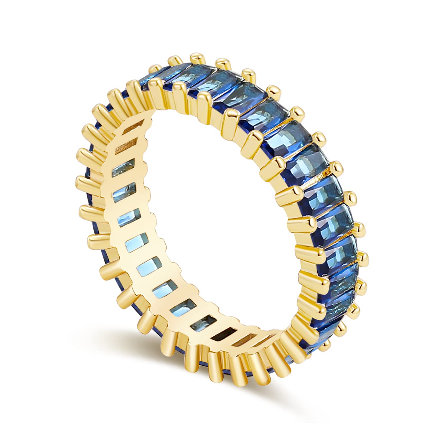 SLOONG 14K Gold Plated Ring Stacking Ring Square Cubic Zirconia Colorful Blue Ring | 5mm Stackable Rings for Women | US Size 7