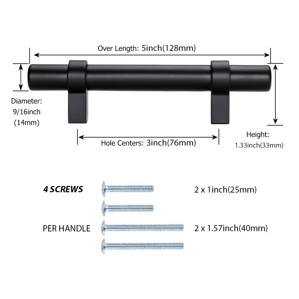 Peaha Kitchen Cabinet Handles Black Cabinet Pulls 5 Pack Matte Black Cabinet pulls 3 Inch Cabinet Hardware Kitchen Cabinet pulls for Cabinets Black Drawer Pulls