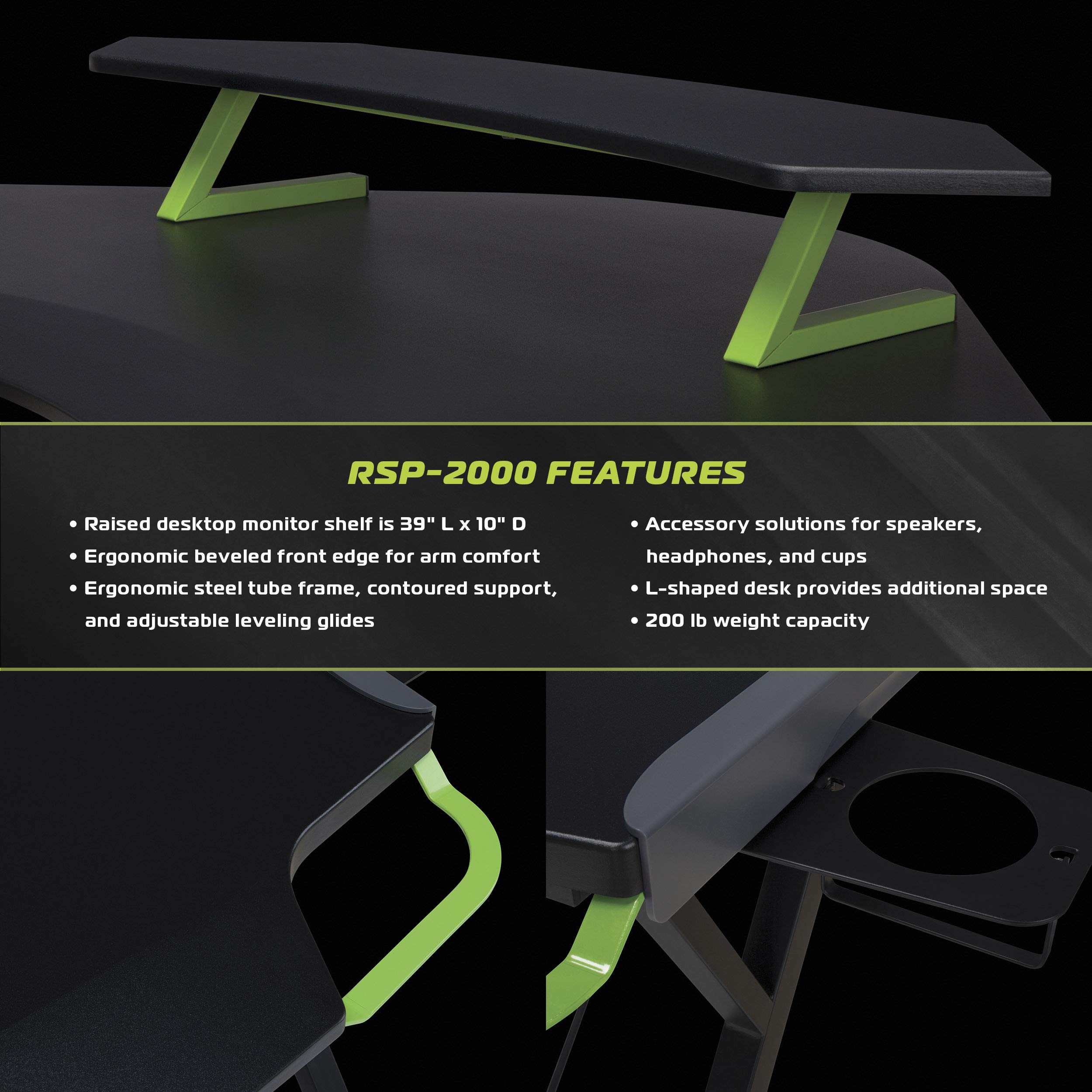 RESPAWN 2000 Gaming Computer Desk, L Shaped Desk, in Green RSP 2000 GRN
